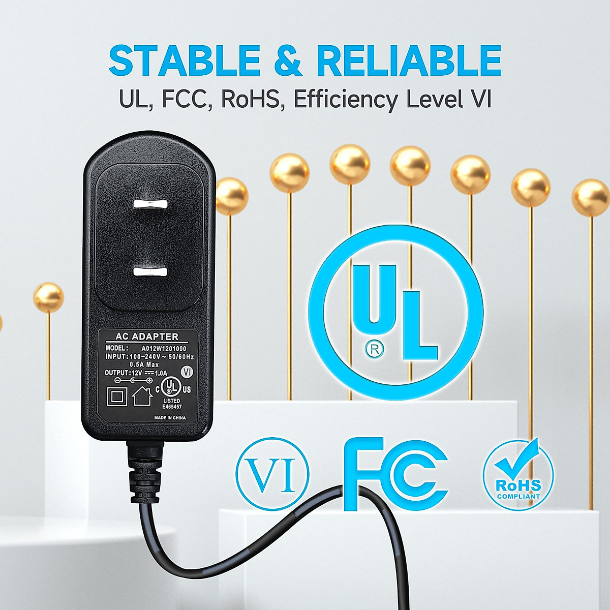 UL Listed 12V 1A 10ft Power Supply Adapter with 3 Tips, 12V 1000mA 12W AC Adapter Charger Replacement for LED Strip Light Keyboard BT Speaker Router CCTV Camera Webcam DVR NVR and More