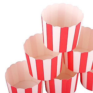 Webake 50pcs Full Size 6oz Paper Baking Cups Red Cupcake Liners Paper Snack Cups for Popcorn Cupcake Muffin Case Cupcake Bath Bomb, for Valentine's Day Movie Party Decorations Set of 50 (Red Stripe)