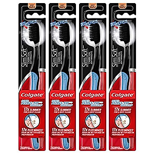 Colgate Slimsoft Floss-Tip Charcoal Toothbrush, Soft (4 Count)