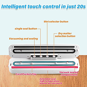 Automatic Vacuum Sealer Machine Household for Food, Dry/Moist Vacuum Sealer Machine with Air Sealing System for Food Storage, Portable Food Vacuum Sealer with 10 Vacuum Seal Bags & 2 Air Suction Hose