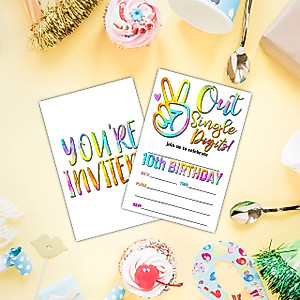 AWSICE Birthday Invitations, Out Single Digits Double-Sided Fill-In Invite Cards For Birthday Party, 20 Invitations With Envelopes, Decorations,Party Favor And Supply-B14