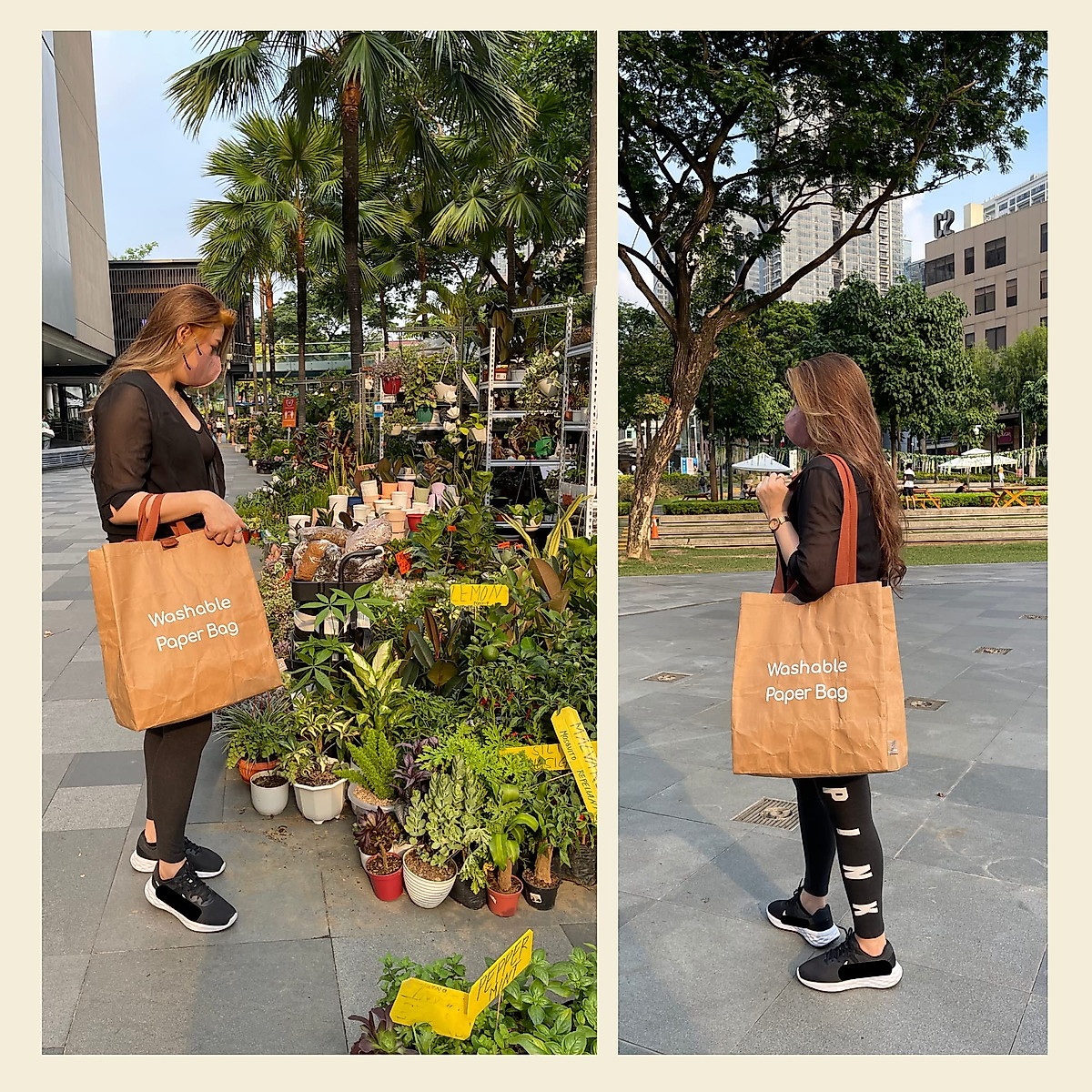 TERRAUSE Reusable Grocery Shopping Bag, Sustainable Grocery Tote Bag, Durable Washable Paper Bag with Short and Long Handles and Velcro Strap Closure, Everyday Bag, Beach Bag, Gym Bag