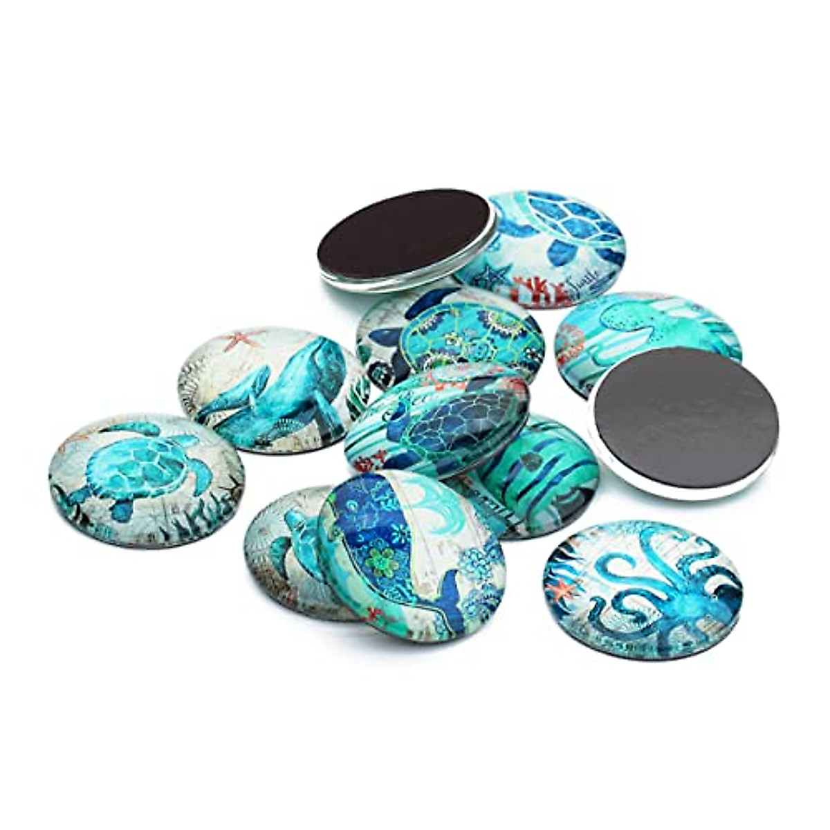 VILLCASE 60 pcs Flat Round Beads Glass snap Buttons Bracelet Blanks Beads for Bracelets Mosaic Printed Beads Picture Glass cabochons Rhinestone Jewelry Glass Patch Gem Paste Seaside Ocean