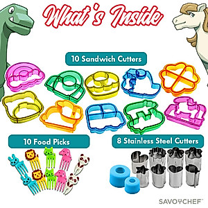 Sandwich Cutters for Kids - Great for Toddler Lunch Box and Containers - Bento Box Accessories and Uncrustable sealer - For Boys and Girls Kids Lunch - Includes Food Picks Vegetable and Fruit Cutter