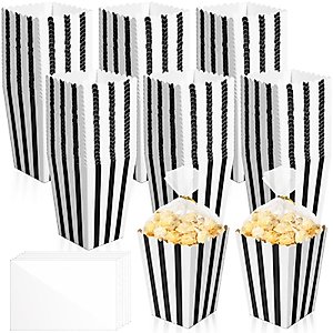 Maxcheck 200 Pcs Popcorn Boxes with 200 Pcs Clear Cellophane Bag, Mini Paper Popcorn Box Cardboard Popcorn Container, Popcorn Boxes Snack Candy for Birthday Wedding Decoration (Black and White)