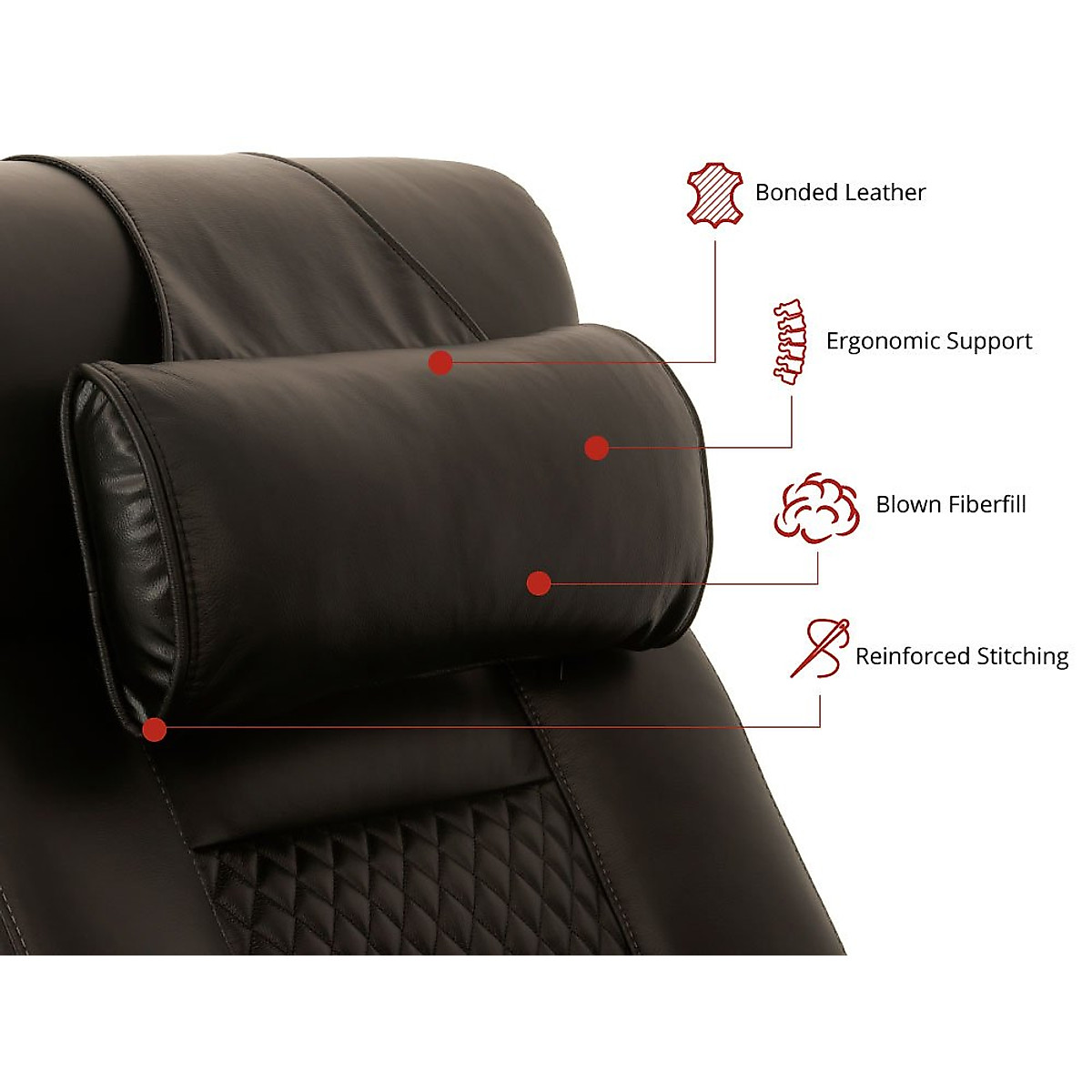 Octane Seating Recliner Headrest Pillow Neck Support - Bonded Black Leather