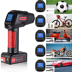 Cordless Air Compressor Portable Tire Inflator Pump with Digital LED lights and 2000mah Rechargeable Li-ion,suitable for Car,Bicycle,Air Mattress,Inflatable Airbed