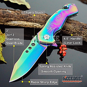 KCCEDGE BEST CUTLERY SOURCE EDC Pocket Knife Camping Accessories Razor Sharp Edge Drop Point Blade Folding Knife Camping Gear Survival Kit 58595 (Pink)