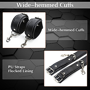 Sex Bondage BDSM Kit Restraints - Couple Sex Toys with Neck to Wrist Behind Back Handcuffs Collar & Blindfold & Whip, Soft Leather Bondage Gear & Accessories, Adult Sex Straps SM Slave Gameplay Tools