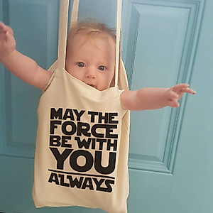 Andes Eco-Friendly Durable Flat-Bottom Canvas Tote with 2 Side Pockets - Handmade from 12 oz. 100% Cotton - Machine Washable - May The Force Be With You Always