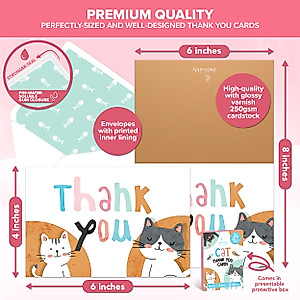 Decorably Thank You Cards with Envelopes & Stickers, Animal-Themed Cards - 24 Pack Cat Thank You Cards, Blank Inside Thank You Cards Cats, 6x4in Thank You Cards with Envelopes Cats