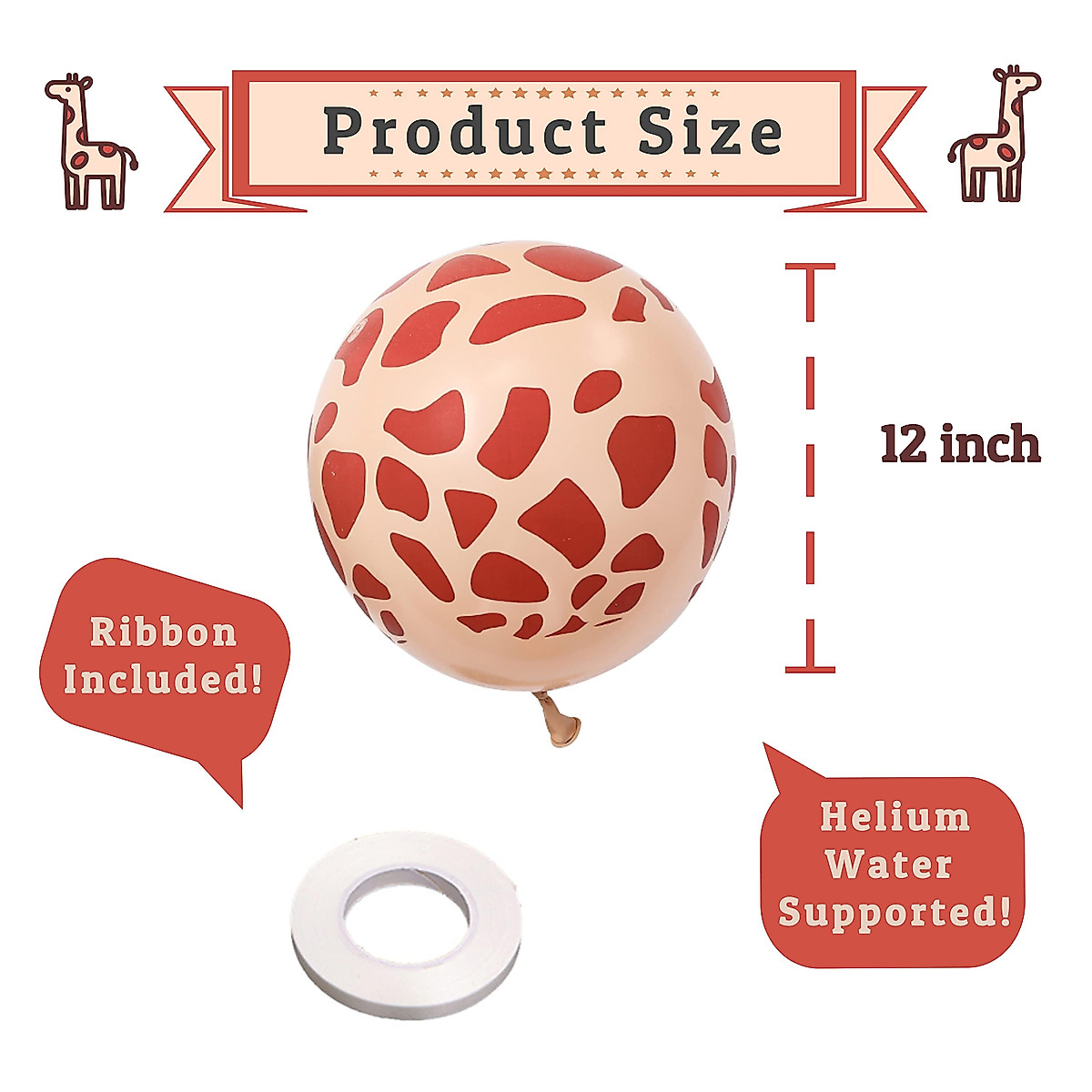Enanal 50pcs Giraffe Print Balloons, 12inch Animal Print Thick Latex Balloons for Safari Jungle Party Supplies Wild One Birthday Baby Shower Wildlife Theme Party Decoration