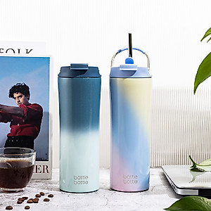 BOTTLE BOTTLE Insulated Coffee Tumblers with Dual-use Lid and Straw Double Walled Iced Travel Coffee Mug for Woman and Man 18 oz Stainless Steel Tumbler with Handle(Ocean Blue)