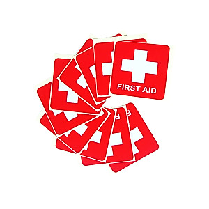 HAISDA Waterproof First Aid Kit Stickers Decal Emergency Symbol Logo Labels, Hospital Ambulance Safety Signs, Size: 2.8" x 2.8", Vinyl Wall Sticker, Pack of 10