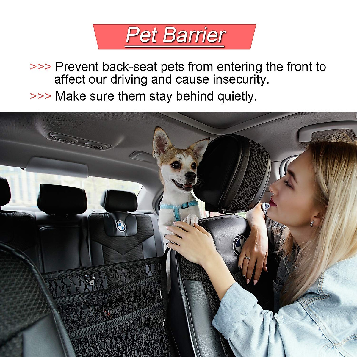 NEOUZA Car Mesh Organizer, Seat Back Net Bag, Barrier of Back seat Front Seat Pet Kids, Cargo Tissue Purse Holder, Driver Storage Netting Pouch SUV Minivan Pickup Truck Drive Safe (3-Layer)