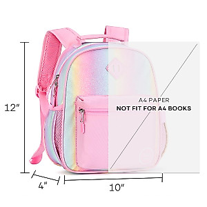 mibasies Toddler Backpack for Girls 2-4, Kindergarten Backpack for Girls, Rainbow Backpack for Preschool Daycare, Mini, Pink Blue Rainbow