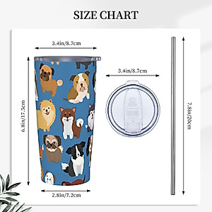 Cute Animal Dog 20oz Tumbler Stainless Steel Vacuum Insulated Double Wall Travel Tumbler, Durable Insulated Coffee Mug, Thermal Cup With Lid and Straw for Hot & Cold Drinks