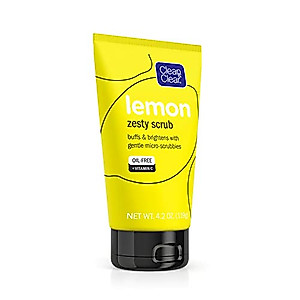 Clean & Clear Lemon Zesty Brightening Facial Scrub, Vitamin C, Lemon Extract & Gentle Micro-Scrubbies to Buff & Brighten Skin & Reduce Shine, Oil-Free Daily Face Cleansing Scrub, 4.2 Oz