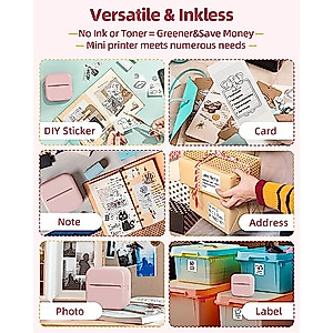 memolife 𝟐𝟎𝟐𝟑 𝐅𝐮𝐧 𝐆𝐢𝐟𝐭 Sticker Maker Machine - Mini Thermal Printer with 6 Rolls Non-Adhesive Paper (2in*21.3ft/Roll), Inkless Printer for iPhone & Android, Portable Mini Printer for DIY