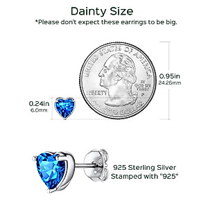 ChicSilver Earrings 925 Sterling Silver Heart Earrings, Crystal March Birthstone Aquamarine Earrings, Gem Stone Light Blue Earrings for Women Sensitive Ears