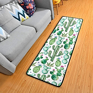 Cactus Bath Rug Runner Green Succulents Plants Floral Flower Non Slip Area Mat Rugs for Bathroom Kitchen Entryway Shaggy Rug Soft Bedroom Carpet 72"x 24"