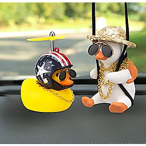 wonuu Rubber Duck Toy Car Ornaments and Rubber Duck Car Ornaments, Funny Shake Duck Car Pendant Yellow Duck Car Dashboard Decorations with Propeller Helmet for Car Interior Decors (Rich&American Flag)