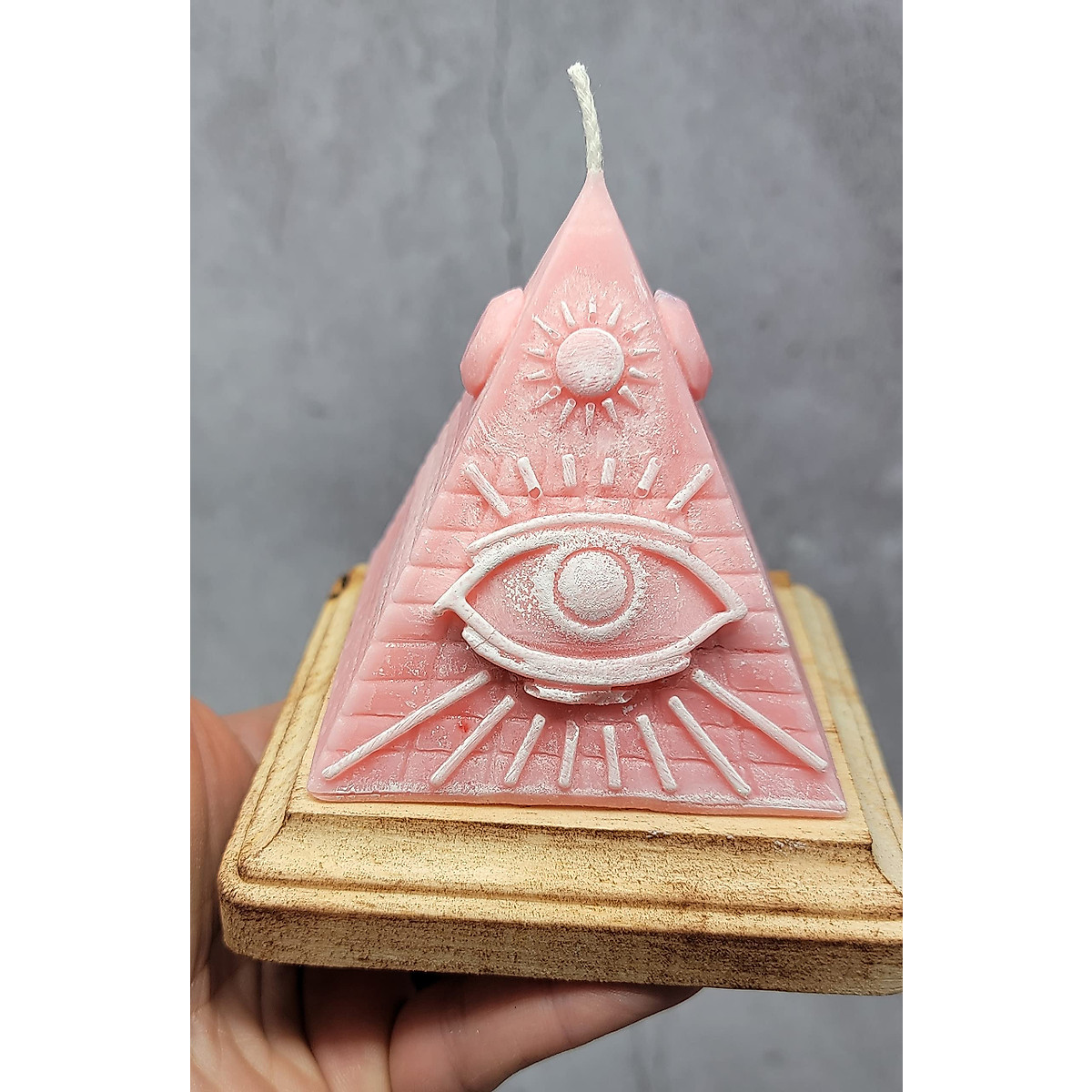 Pyramid Candle with hidden Crystals, Candle with Crystal Hidden Inside, Mystery Candles with Crystals (Pink)