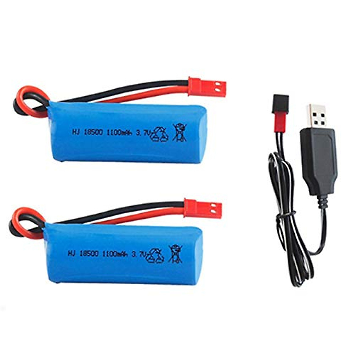 3.7V 1100mAh 15C Li-ion Battery for FT008 RC Boat 3.7V 18500 Batteries for Toy Battery JST Plug 2 Pack with USB Charger
