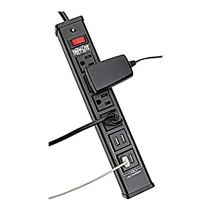 Tripp Lite 4 Outlet Surge Protector Power Strip, 6ft Cord, 450 Joules, 4 USB Charging Ports, Led, 10K Insurance (TLM446USBB), 14.25in. X 4.75in. X 2.00in Black