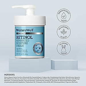 NATURE WELL Clinical Retinol Advanced Moisture Cream for Face, Body, & Hands, Boosts Skin Firmness, Enhances Skin Tone, No Greasy Residue, Includes Pump, 16 Oz