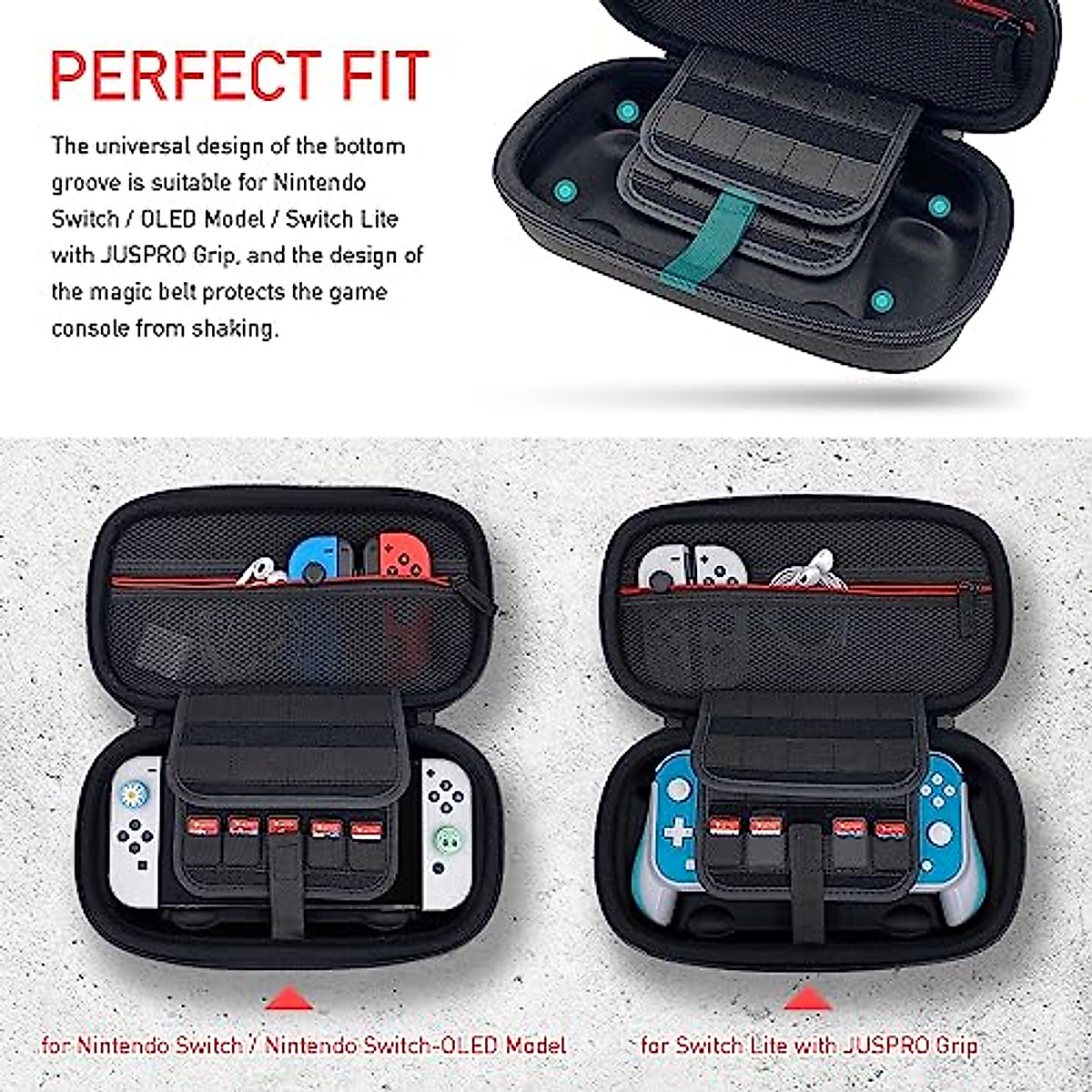 JUSPRO Carrying Case for Nintendo Switch / Switch OLED / Switch Lite, Unique Oxford Waterproof Design with 20 Game Card Slots & Accessory Pocket for Travel & Holiday Gifts