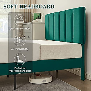 VECELO Full Bed Frames, Upholstered Platform Bedframe, Adjustable Headboard, Wood Slat Support, No Box Spring Needed, Easy Assembly, Dark Green
