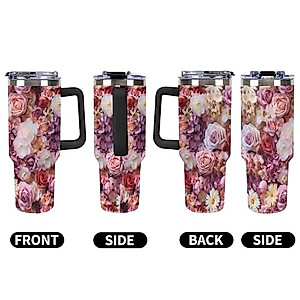 Colorful Yellow Red Rose Flower 40 Oz Stainless Steel Cup Travel Tumbler with Handle and Straw Lightweight Coffee Mug for Home Office