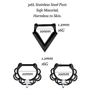 Ylqjksk Surgical Steel septum jewelry 16G helix piercing jewelry daith piercing jewelry smiley piercing jewelry rook piercing jewelry tragus piercing jewelry For Women Men Retainer，Black Tone