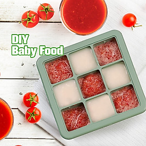 haakaa Baby Food and Breast Milk Freezer Tray, Silicone Freezer Tray with Lid, Baby Food Storage Container, Perfect for Homemade Baby Food, Vegetable & Fruit Purees, 9 x 1.2 oz, Pea Green