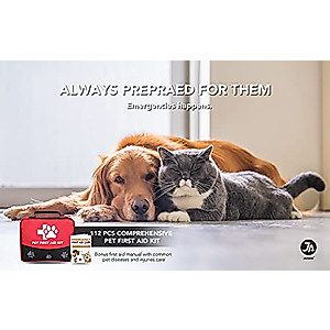 JUSAID Pet First Aid Kit, 105 Piece Nursing Supplies with Emergency Collar, First Aid Instructions and More Ideal for Home, Office, Travel, Car, Hiking, Any Emergencies for Pets, Dogs, Cats