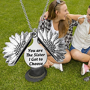 LQRI Sister Gift from Sister Best Friend Sunflower Necklace You Are The Sister I Got to Choose Sunflower Pendent Necklace（silver