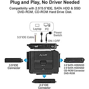 Alxum SATA IDE to USB 3.0 Hard Drive Adapter with Power, IDE to SATA Adapter External Hard Disk Reader for 2.5 / 3.5 inch IDE