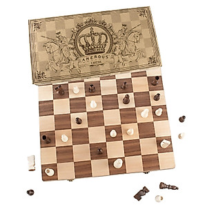 Amerous 15" x 15" Magnetic Wooden Chess Set, Folding Travel Chess Board with 2 Extra Queens / Pieces Storage Slots / Carry Bag , Handmade Large Wooden Board Game for Kids and Adults