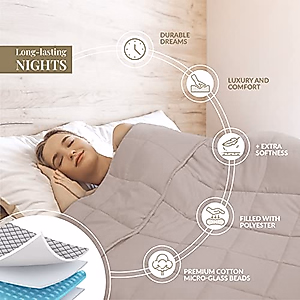 Dream Theory Cooling Weighted Blanket, Washable Weighted Blankets for Adults, 100% Natural Cotton Heavy Blanket with Glass Beads, Deep Touch Pressure Therapy, Relaxation, Sleeping, Tranquility - Tan