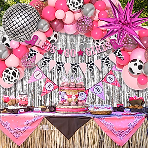 137Pcs Disco Cowgirl Party Decorations, Bachelorette Cowgirl Balloons Hot Pink Disco Ball Balloon Garland Arch Kit Let's Go Girls Banner Western Valentines Day 2000s 90s 80s Birthday Party Supplies