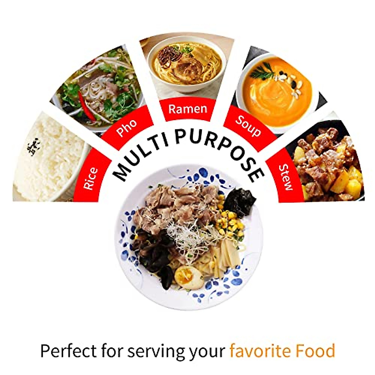 TP 60oz Ramen Bowls, 8-piece Unbreakable Japanese Melamine Noodles Bowls for Pho and Asian Dishes with Chopsticks Spoons set and Dipping Bowls, Set of 2