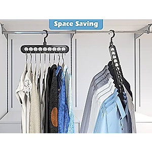 Magic Hangers, 10 Pack Black Hangers, Clothes Hangers, Closet Organizers and Storage, Hangers Space Saving, Non-Slip Hangers, Multifunctional Storage Plastic Hangers with 9 Slots, Dorm Room Essentials