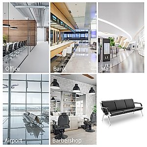 OmySalon Waiting Room Reception Bench, PU Leather Furniture Guest Seating Lobby Conference Chairs with Armrest for Clinic Office Airport Barber Salon Bank