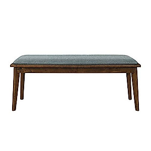 Coaster Furniture Aldredo Mid Century Modern Wood Dining Bench Upholstered Padded Seat Cushion Gray Fabric Walnut 108083