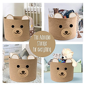 Baby laundry basket - Toy storage bear basket for kids - Nursery baby hamper with handles 15''(W) X 13''(H) (Light Brown)