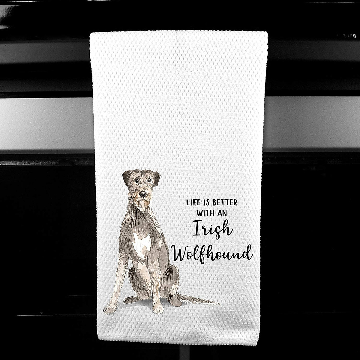 Watercolor Life is Better with an Irish Wolfhound Microfiber Kitchen Tea Bar Towel Gift for Animal Dog Lover