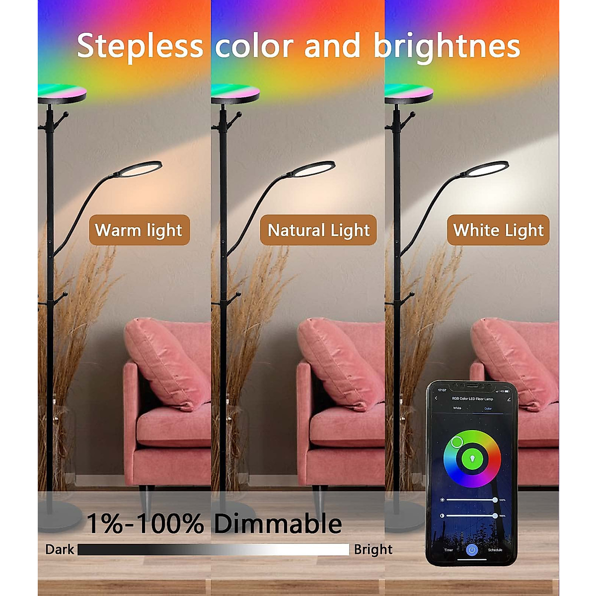 RGB Smart Floor Lamp , living room lamp,clothes and hat lamp, LED floor lamp Sky Main Light and Side Reading Lamp,standing lamp, Tall Lamp with Remote & Touch &APP Control for Living Room Bedroom