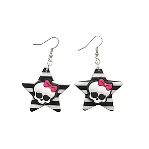 Acrylic Skeleton Star Earrings Colorful Striped Pentagram Skeleton Dangle Drop Earrings Personality Halloween Skeleton Head Butterfly Pentagram Earrings for Women (Black)
