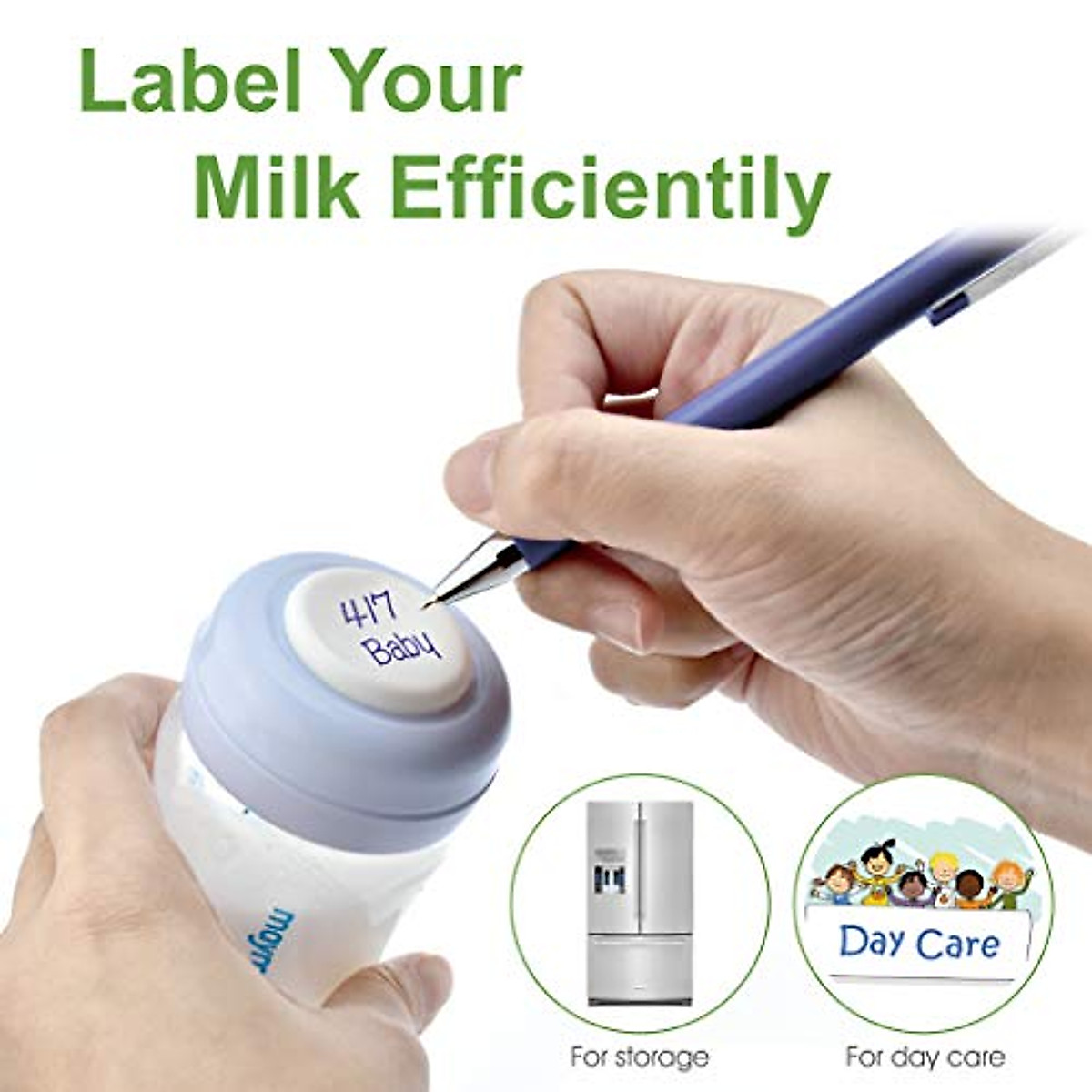 Maymom Write & Reuse Baby Bottle Labels for Daycare/Sealing Disc Compatible with Philips Classic Bottles, Maymom Screw Ring.